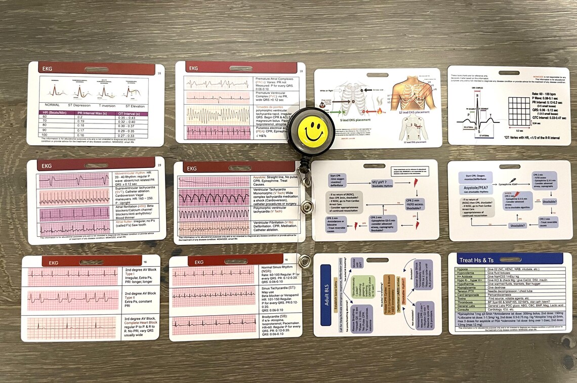 EKG Nurse Badge Reference Card, Nursing School Student 7 Badge Cards ...