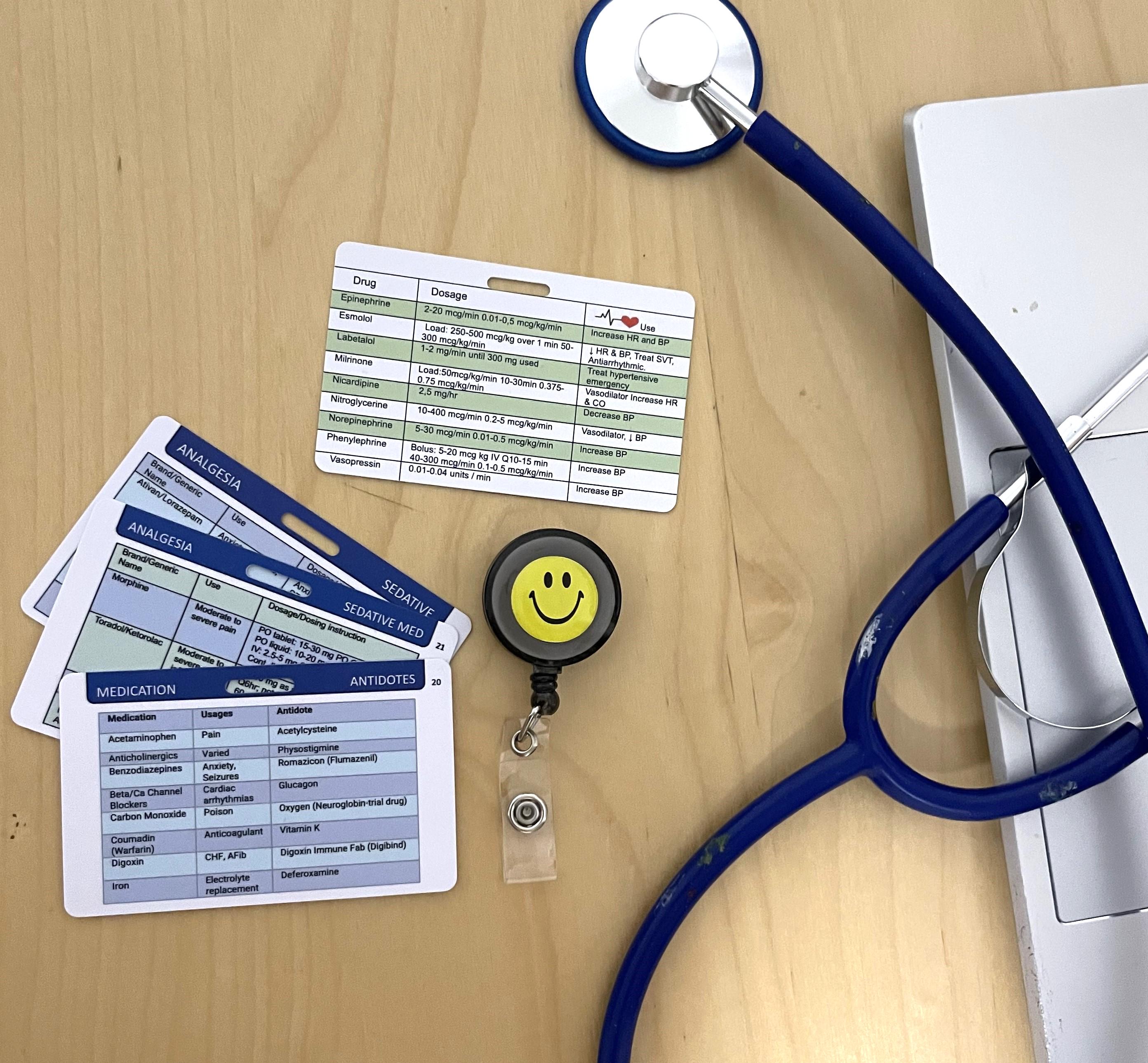 ICU Nurse Badge Reference Cards: Cardiac, Sedative, Analgesia, Antidote ...