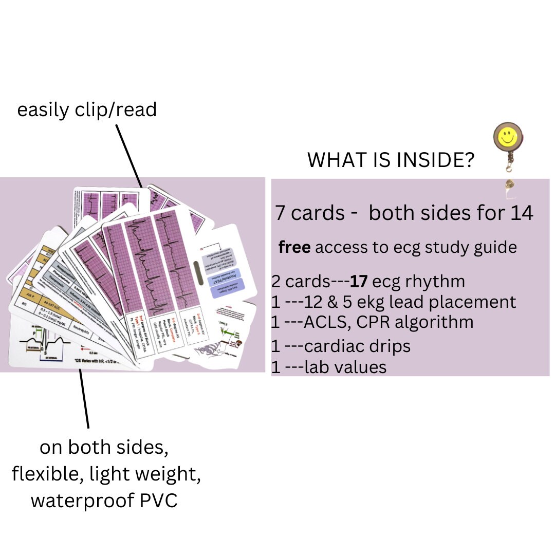 EKG Nurse Badge Reference Card, Nursing Student Badge Card Acls, Bls ...