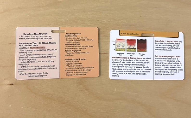 4 Set Wound Assessment, Burn Degree, Dermatome- Nursing Reference Card ...