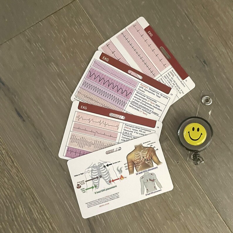EKG Interpretation Badge 4 Cards + EKG ( Study Guide PDF ): 12 + 5 Lead ...