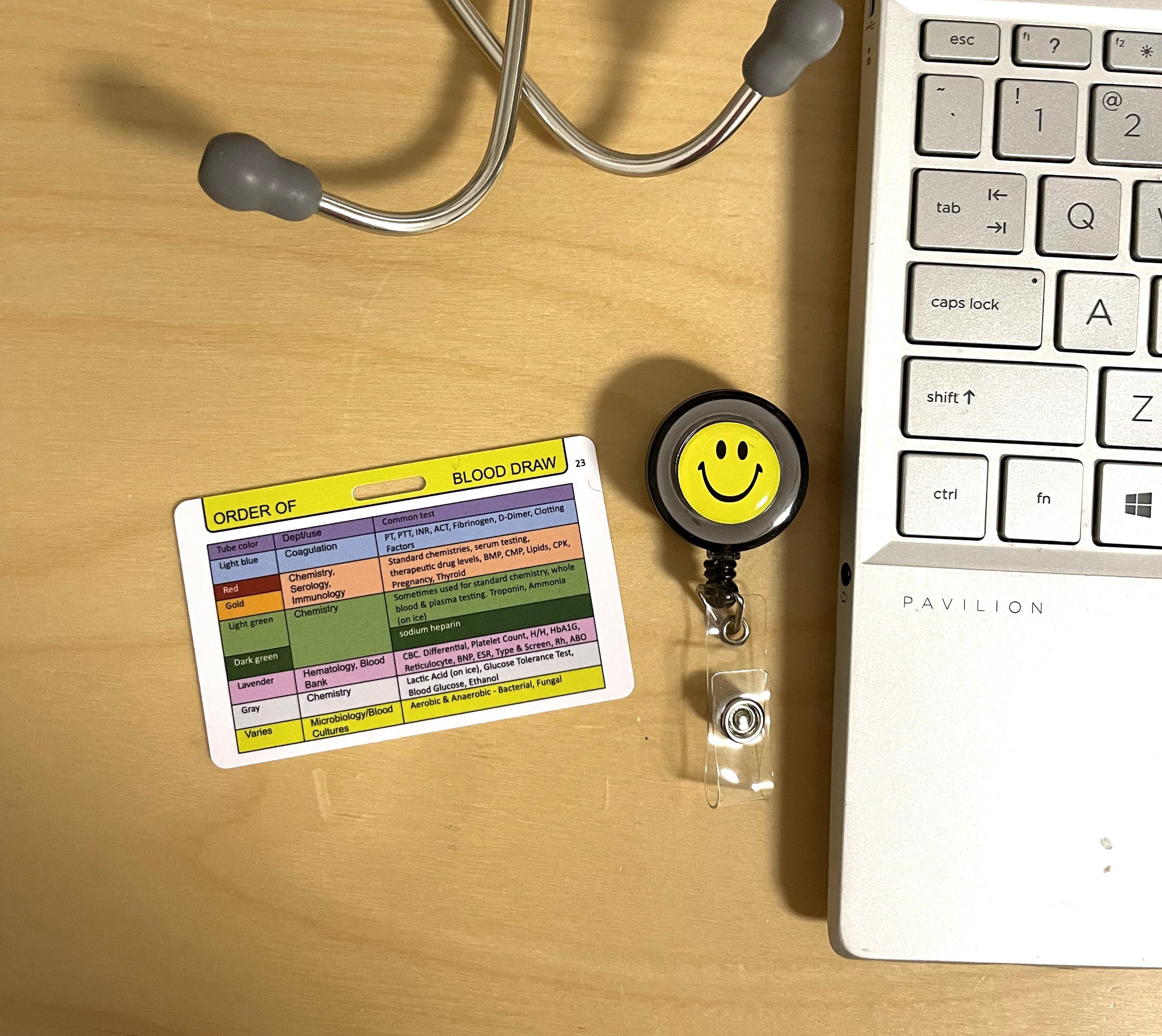 Order of Blood Draw Badge Reference Card. Common Blood Tests/tubes Card ...