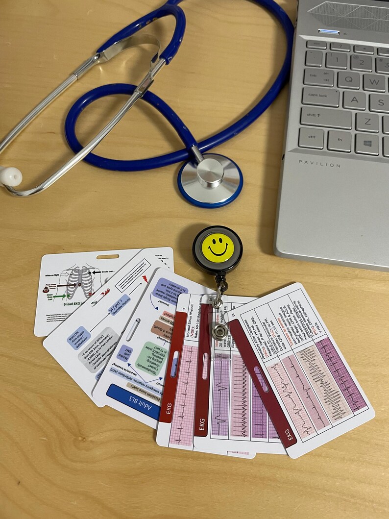 5 Set EKG Cardiac Rhythms, Nurse Badge Reference 5 Cards & (free PDF ...