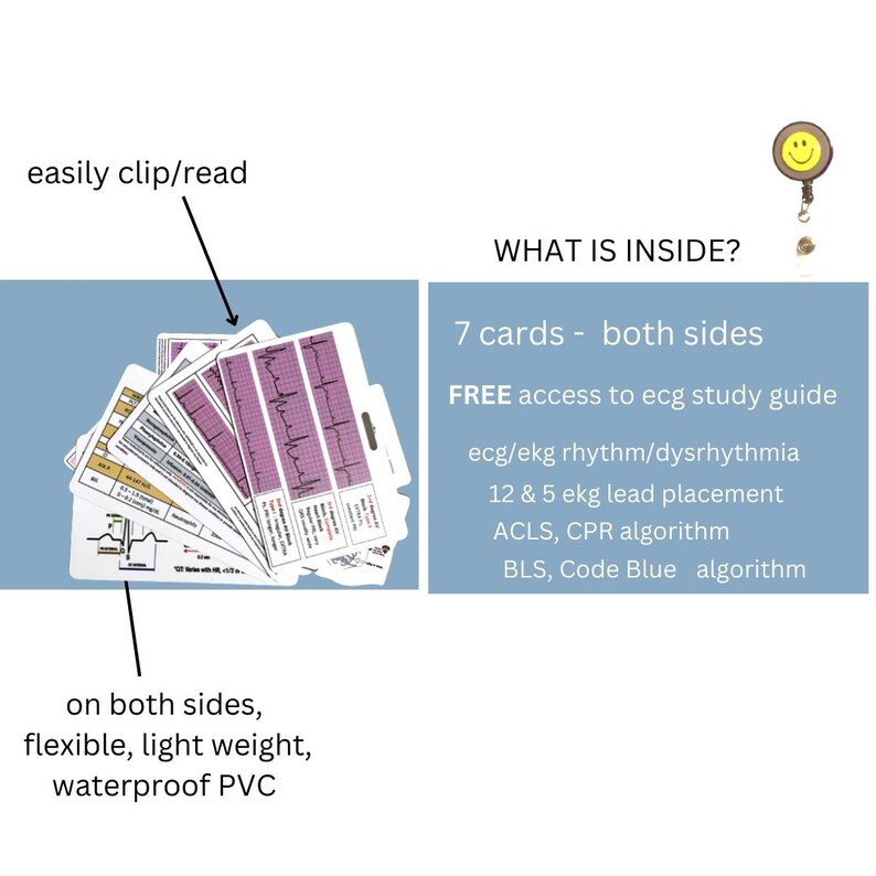 EKG Nurse Badge Reference Card, Nursing School Student 7 Badge Cards ...