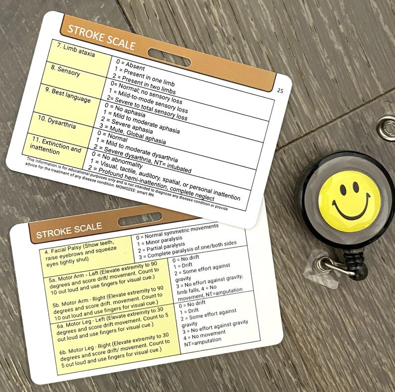 2 Set Stroke Scale Badge for Nurses, NIHSS Stroke Pocket Badge, EMT ...