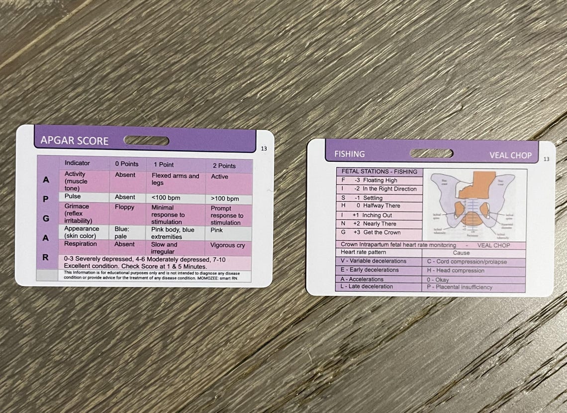 2 Set APGAR Score Reference Badge Card, FISHING, Antepartum Non Stress ...