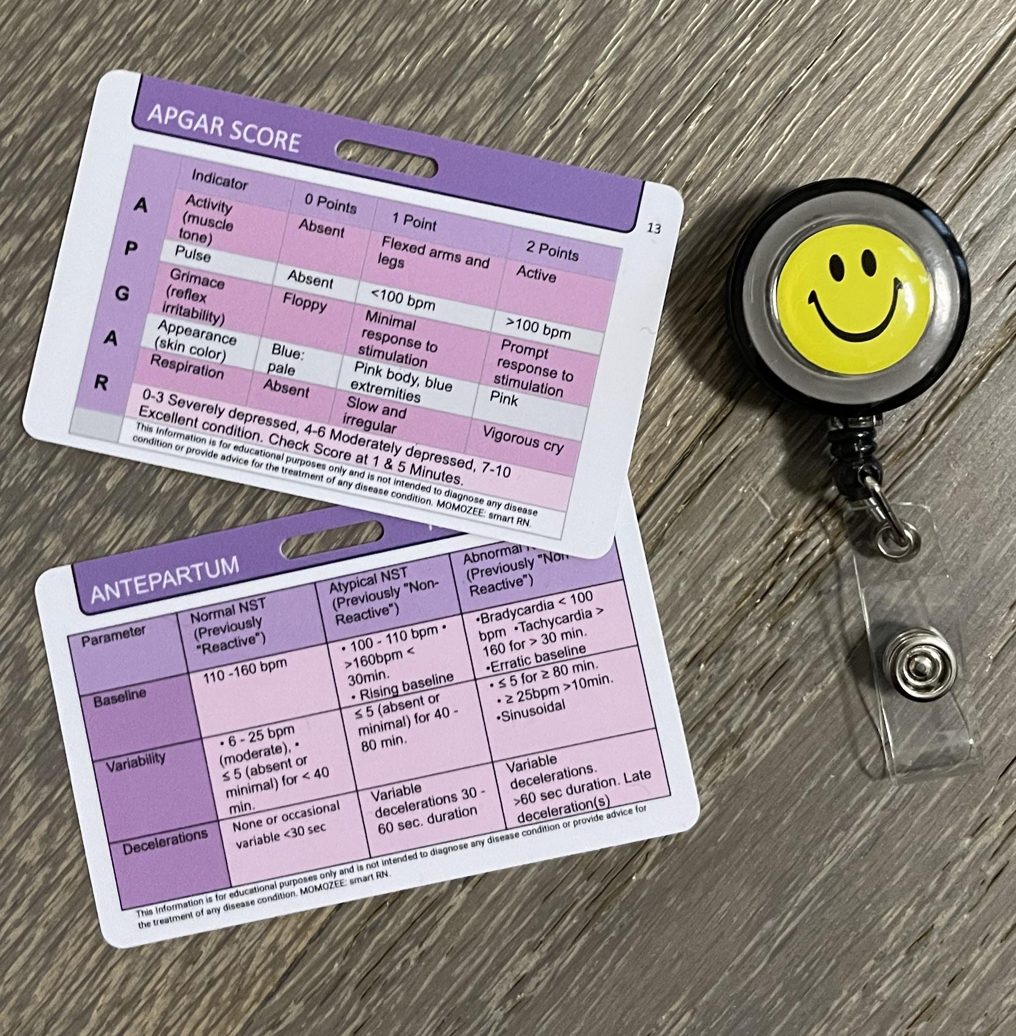 2 Set APGAR Score Reference Badge Card, FISHING, Antepartum Non Stress ...