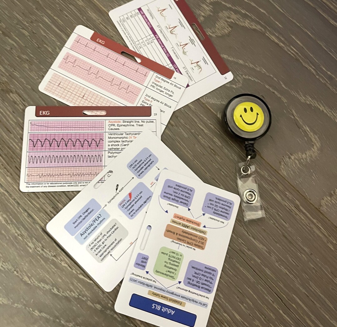 5 Set EKG Cardiac Rhythms, Nurse Badge Reference 5 Cards & (free PDF ...
