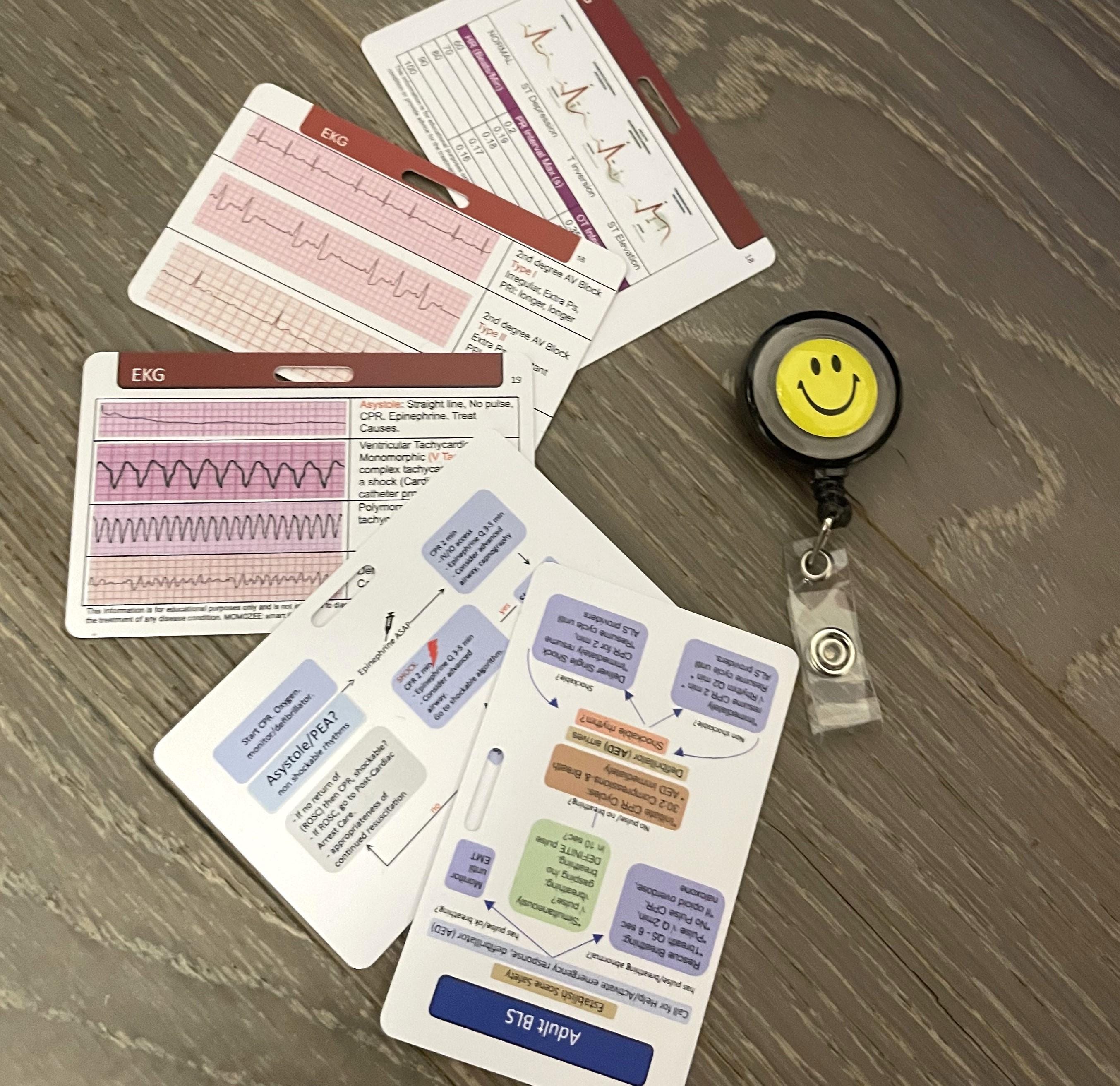 5 Set EKG Cardiac Rhythms, Nurse Badge Reference 5 Cards & (free PDF ...