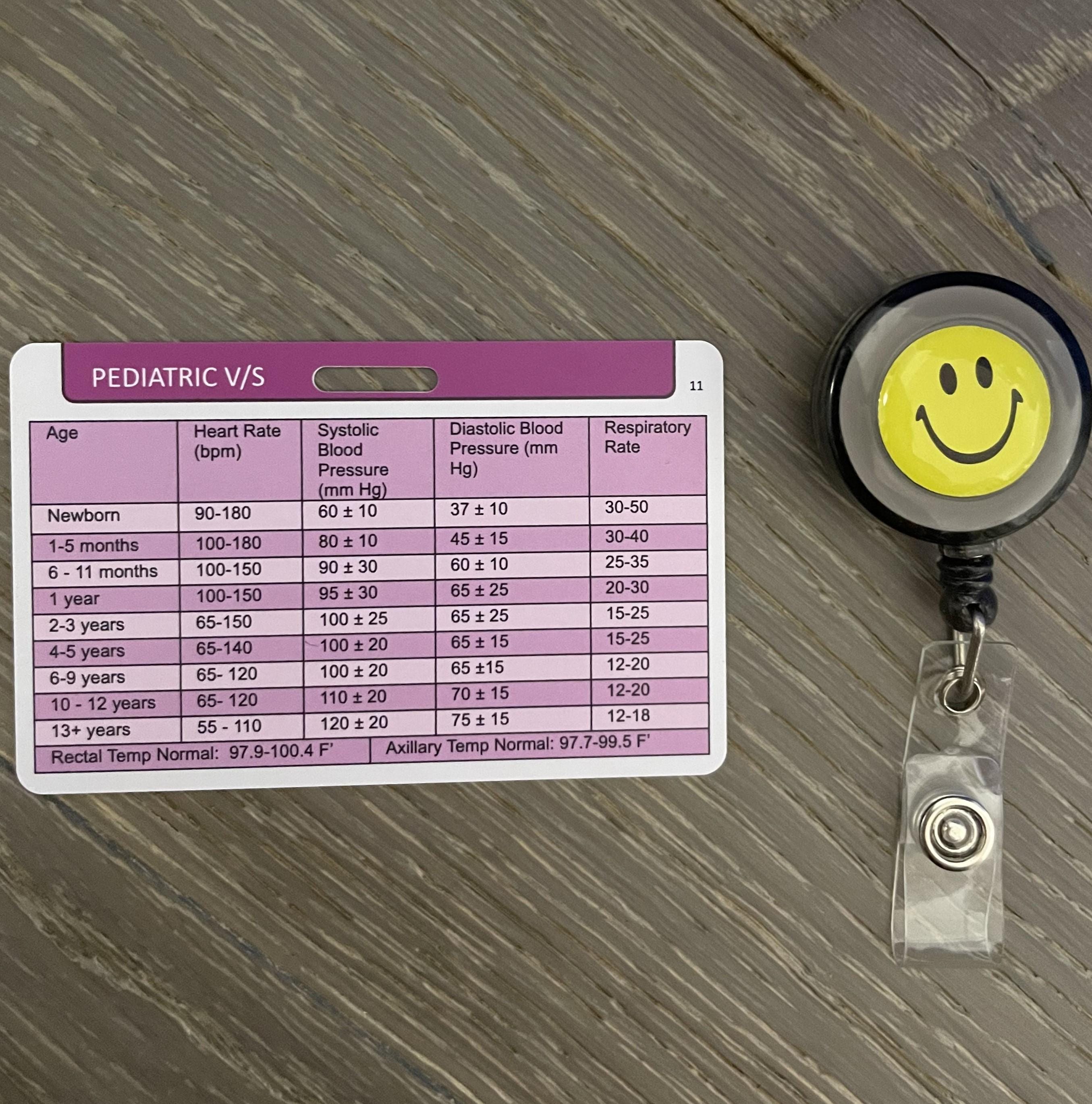 Pediatric Vital Signs Horizontal Badge Card - Etsy
