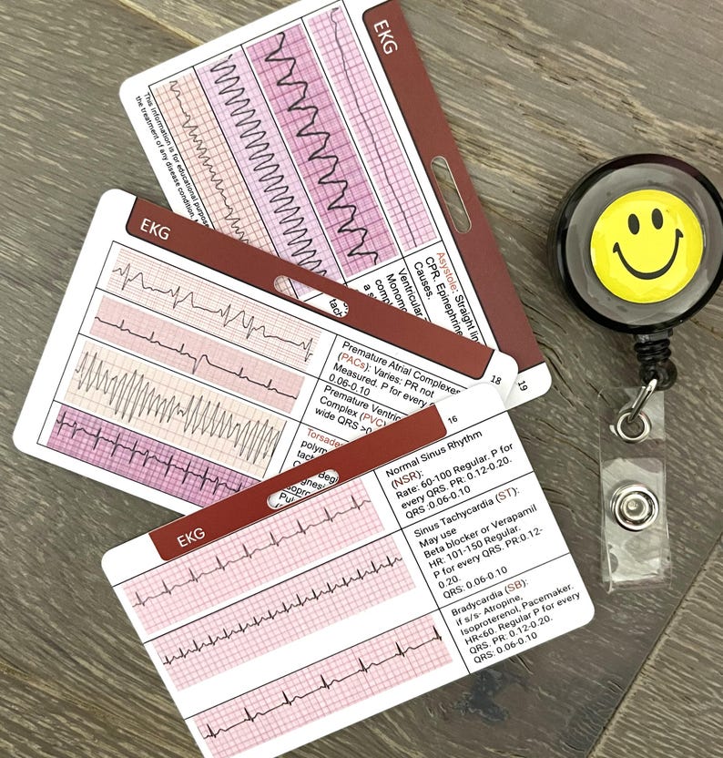 3 Set Ekg Badge Card + (PDF Ecg Rhythms Cheat Sheet), Ekg Cardiac, Tele ...