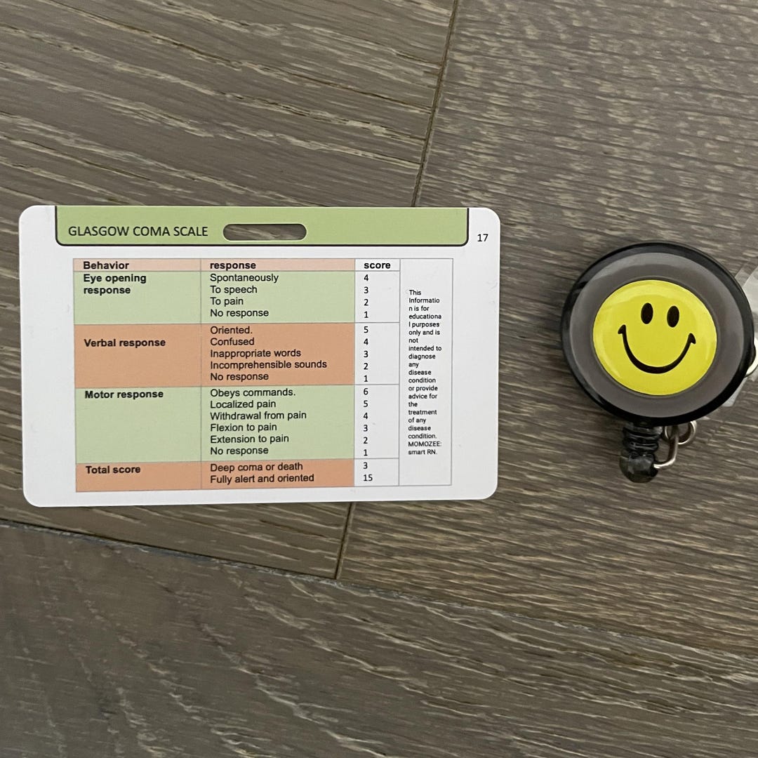 Glasgow Coma Scale & Dermatome (sensory Neurons), Nurse Reference Badge ...