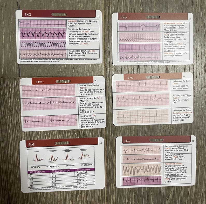 5 Set EKG Cardiac Rhythms, Nurse Badge Reference 5 Cards & (free PDF ...