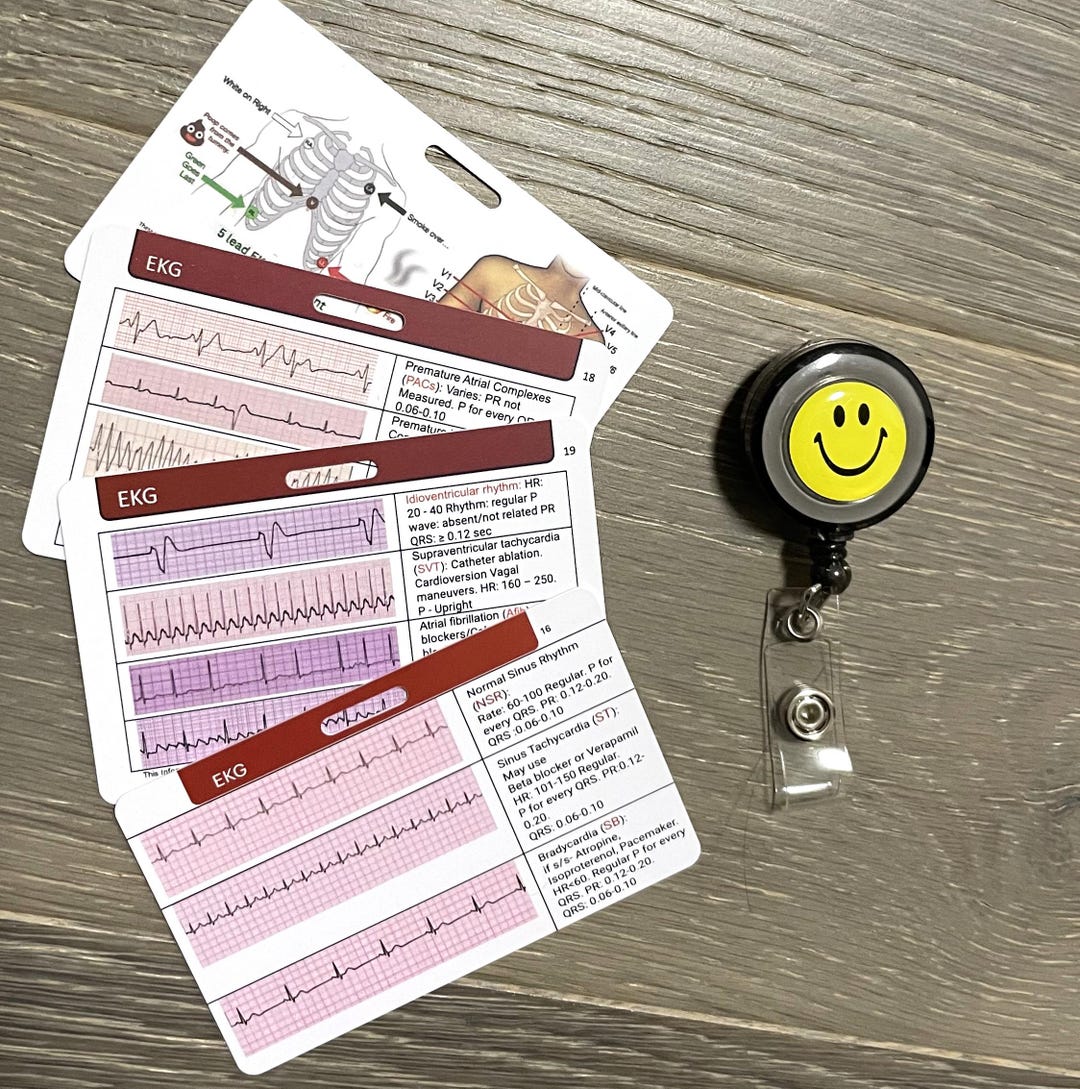 4 Set EKG Interpretation & 18 Arrhythmias, 12 Lead Badge Card Reference ...