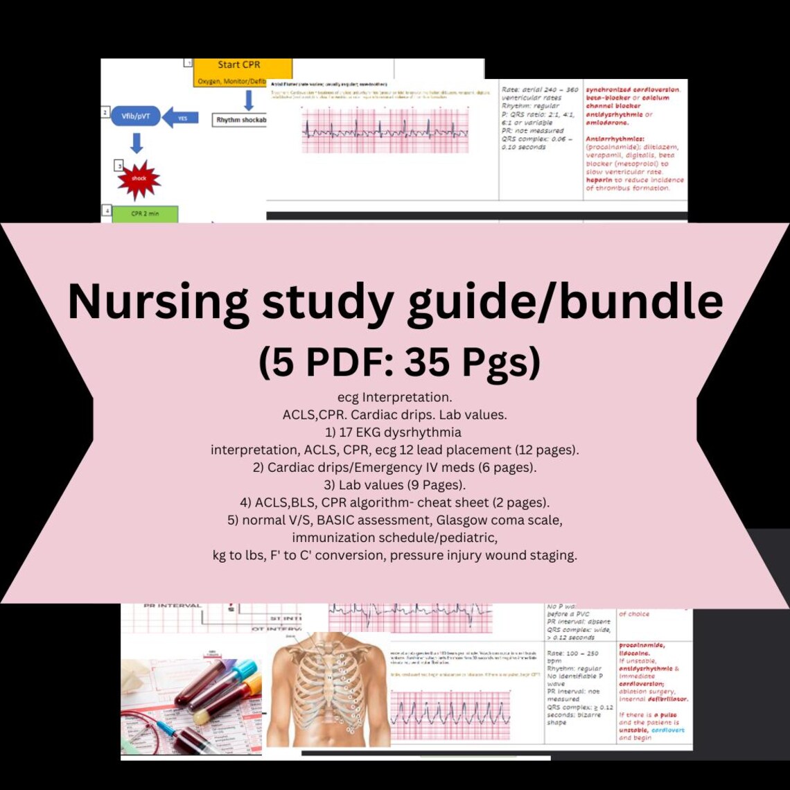 Nurse Student/nursing School/nclex Study Guide EKG Interpretation/ Acls ...