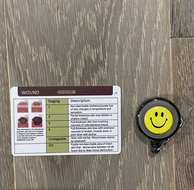 Wound Assessment Nursing Reference Badge Card - Pressure Injury, Wound ...