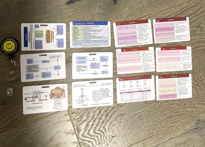 Acls, Code Blue, CPR, 18 Ekg Cardiac Rhythms 6 Cards & PDF, Nurse ...