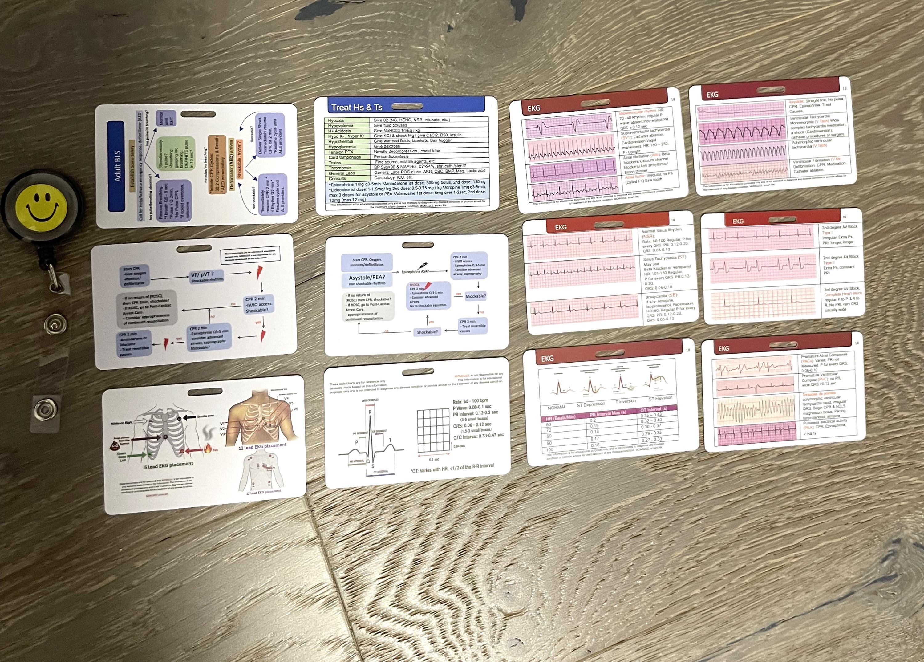 Acls, Code Blue, CPR, 18 Ekg Cardiac Rhythms 6 Cards & PDF, Nurse ...