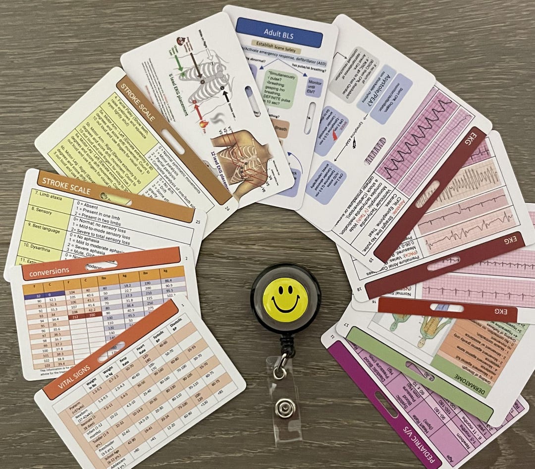 12 Set Paramedic/ems/emt/nurse Badge Card & (free PDF)- 18 Ekg Rhythm ...