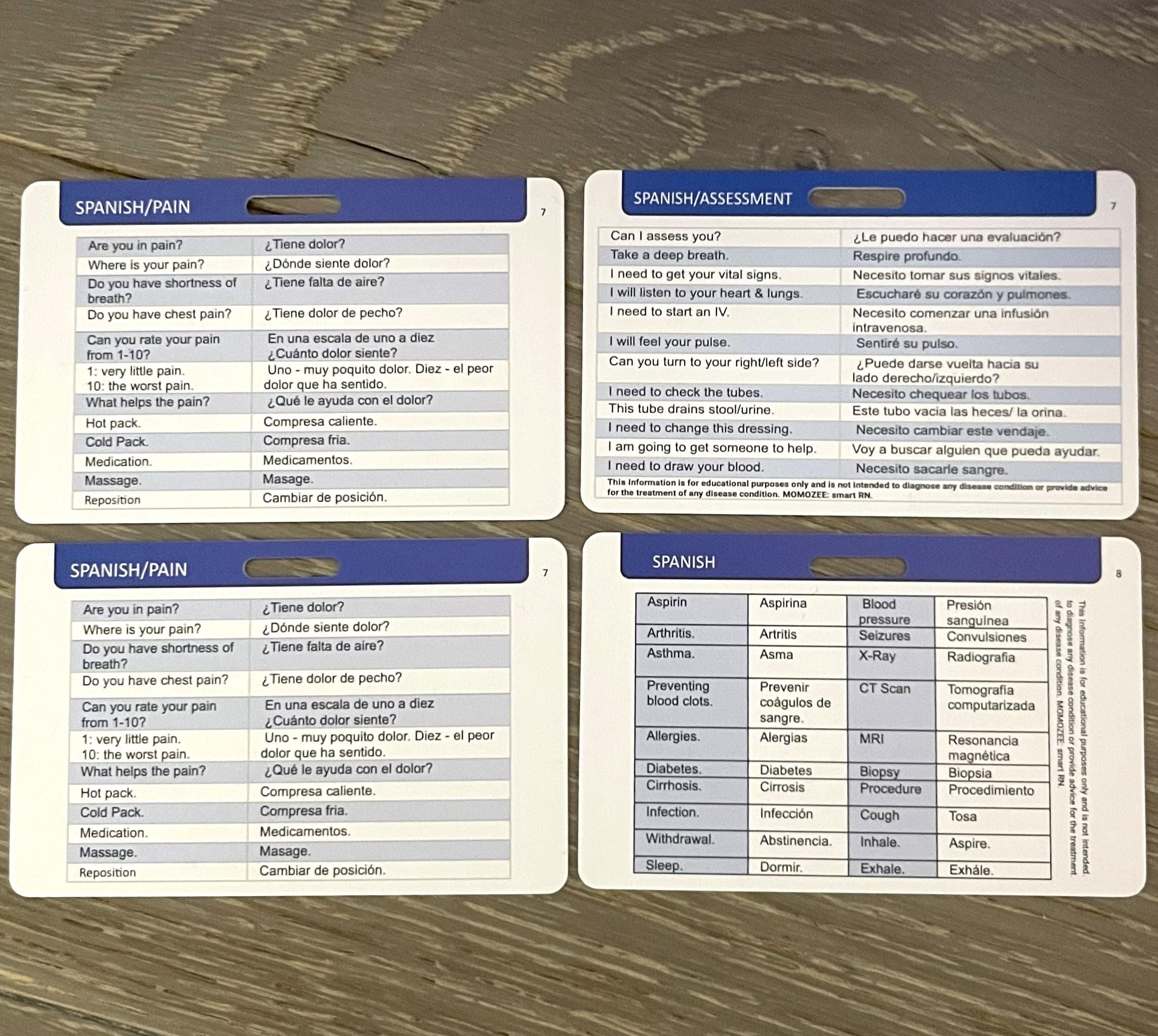 Nursing Badge Reference Cards Spanish Medical Term Badge Card Hospital ...
