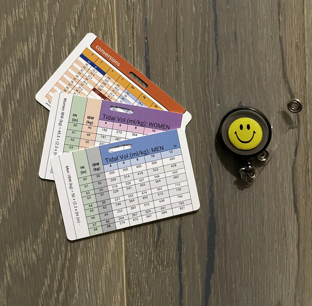 Tidal Volume Badge Reference Card/ Respiratory Therapist Badge Pocket ...