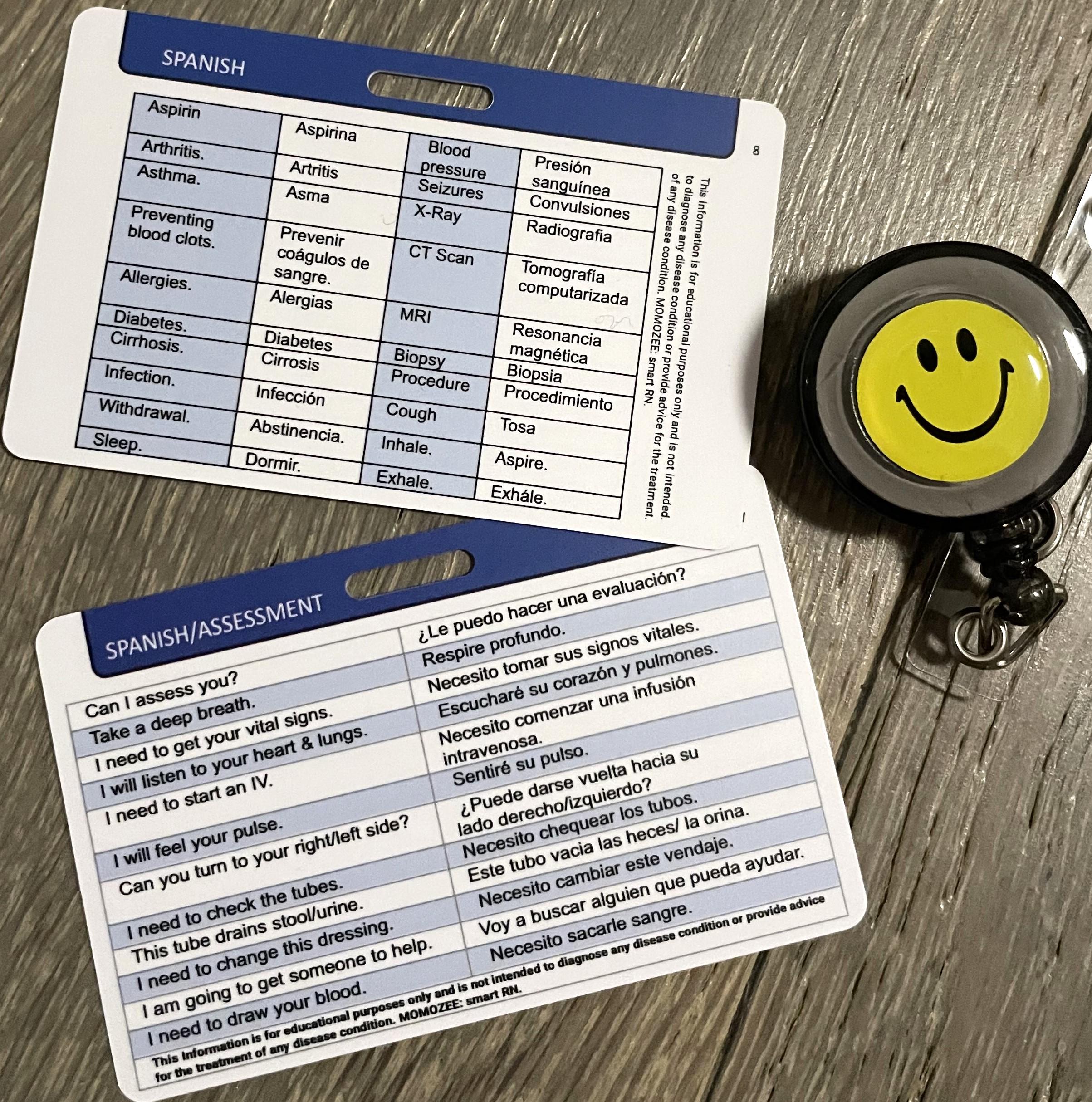 Spanish Hospital Terminology Badge Cards - Healthcare Spanish Reference ...
