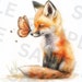 5 Fox and Butterfly Clipart, Cute Baby Fox, Printable Watercolor ...