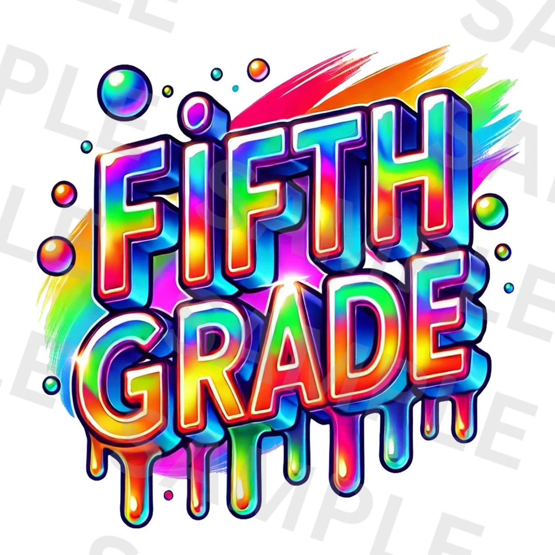 Colorful Iridescent 5th Grade Png, Sublimation Design, Fifth Grade Png ...