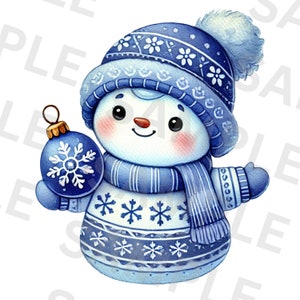 Christmas Snowman Clipart Bundle, Cute Snowman Png Collection, Blue ...