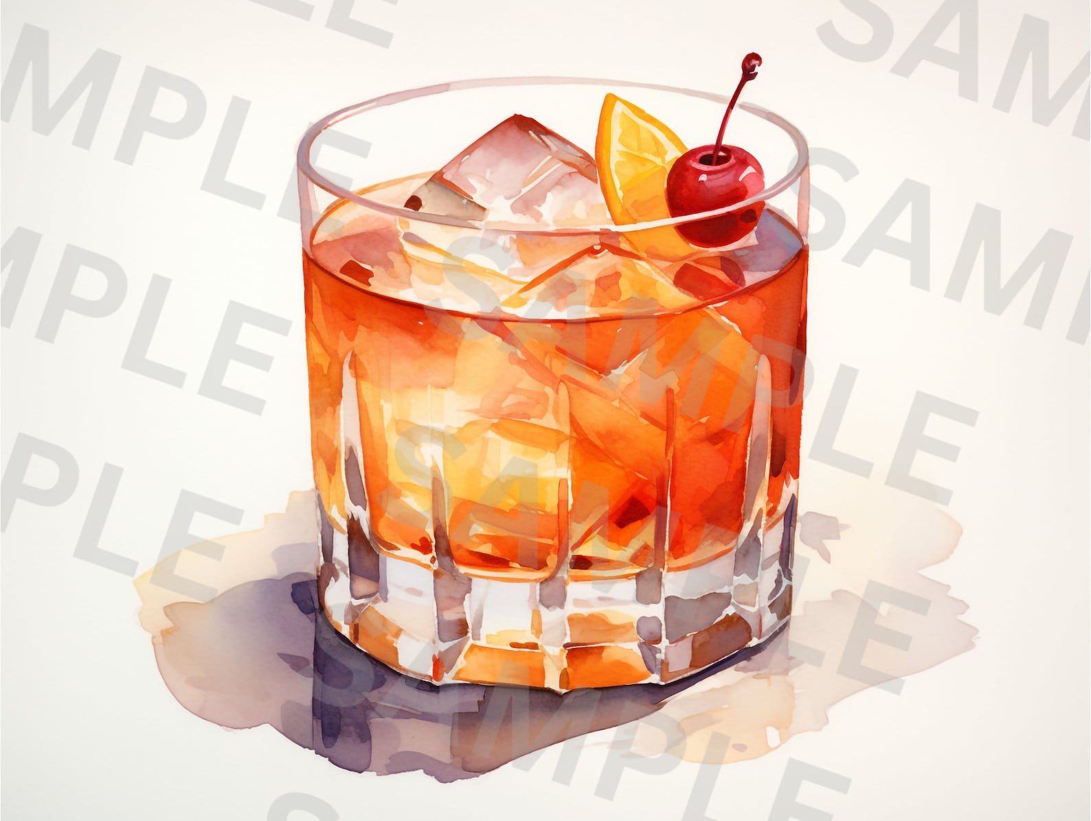 Old Fashioned Watercolor Print, Old Fashioned Artwork, Watercolor Drink ...