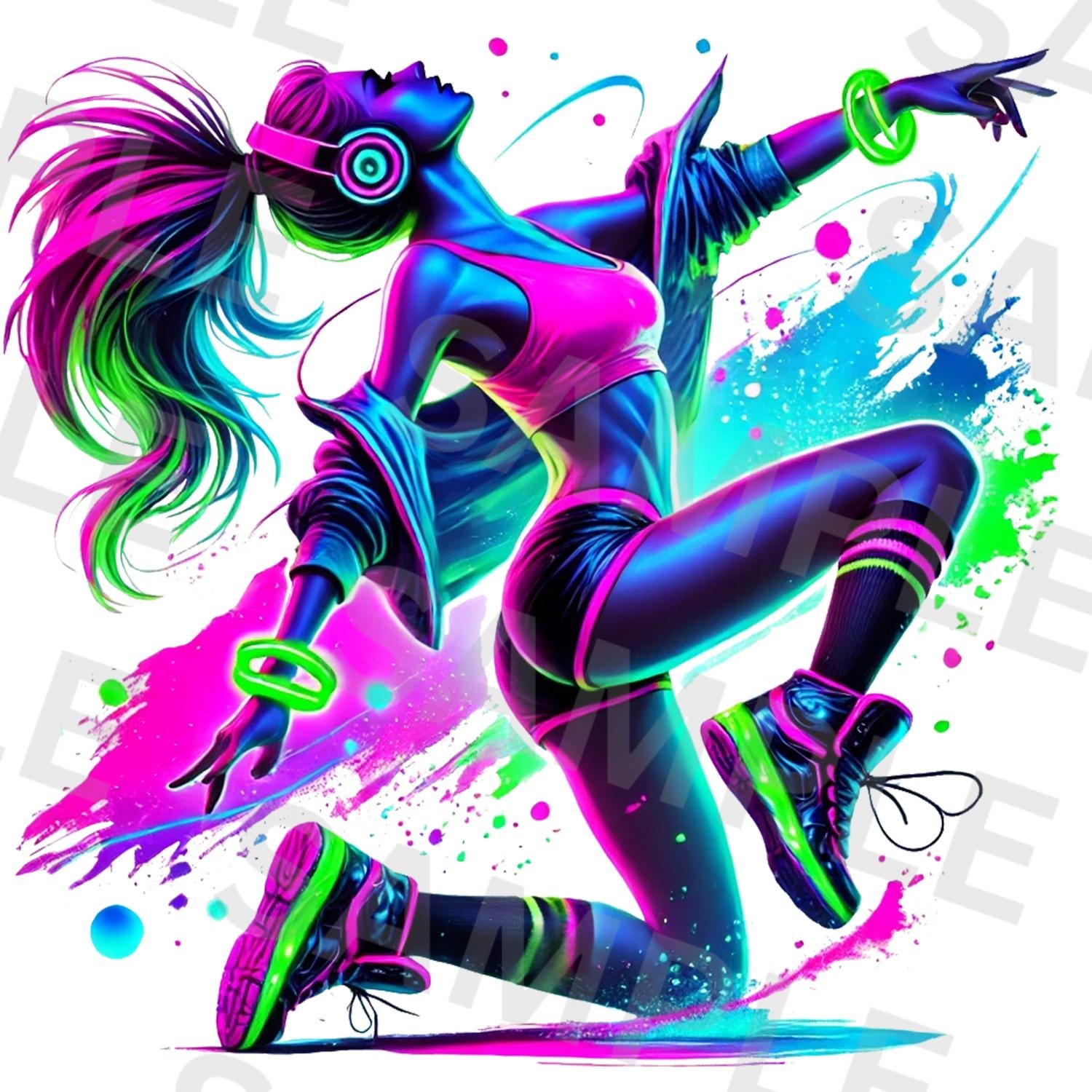 Neon Dance PNG Bundle – 5 Vibrant Dancer Cliparts for Zumba Shirts ...
