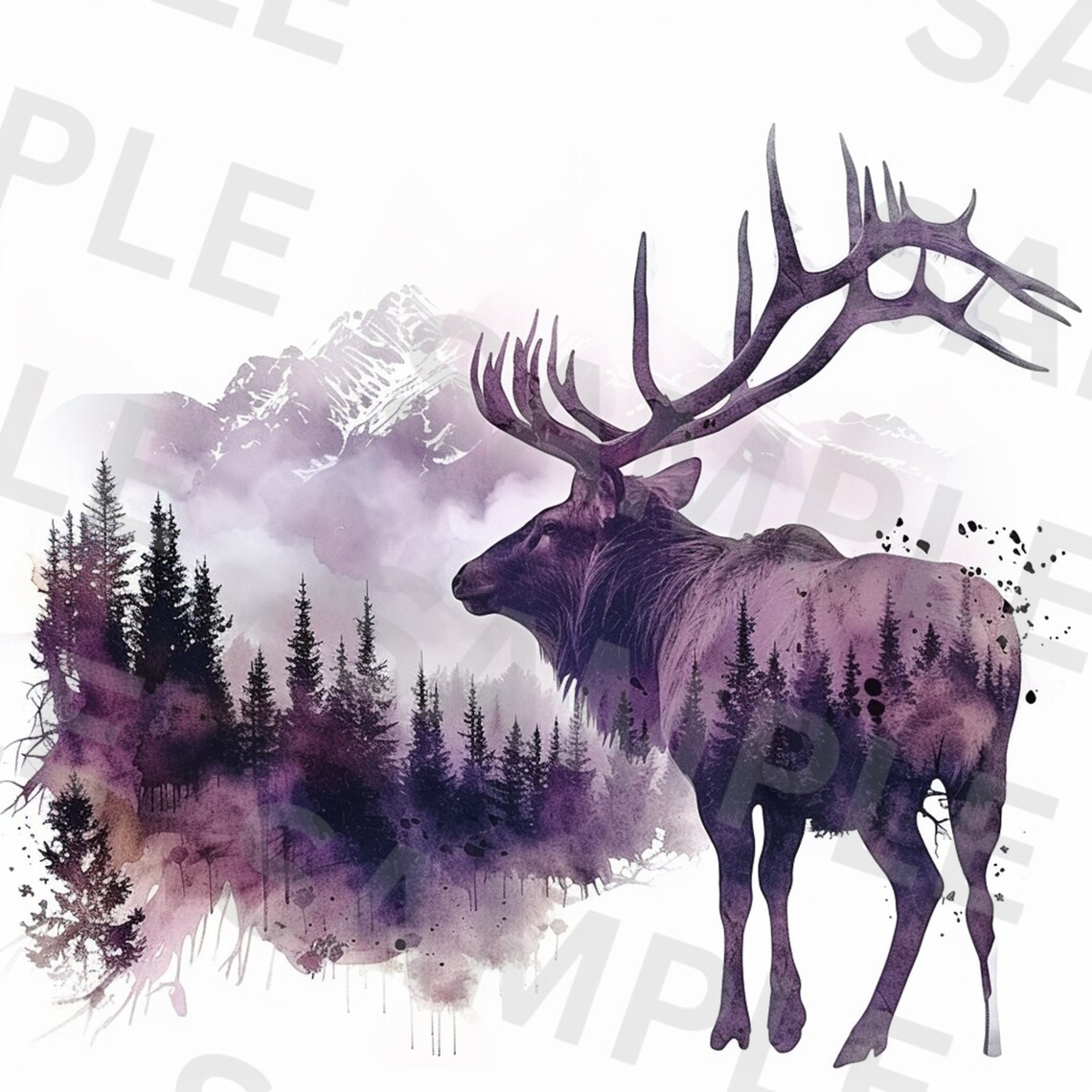 5 Elk Clipart Set, Elk Silhouette PNG, Printable Watercolor Clipart, High Quality Pngs, Instant ...