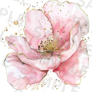 5 Abstract Flowers Clipart, Flowers Print, Pink Gold Flower, Printable ...