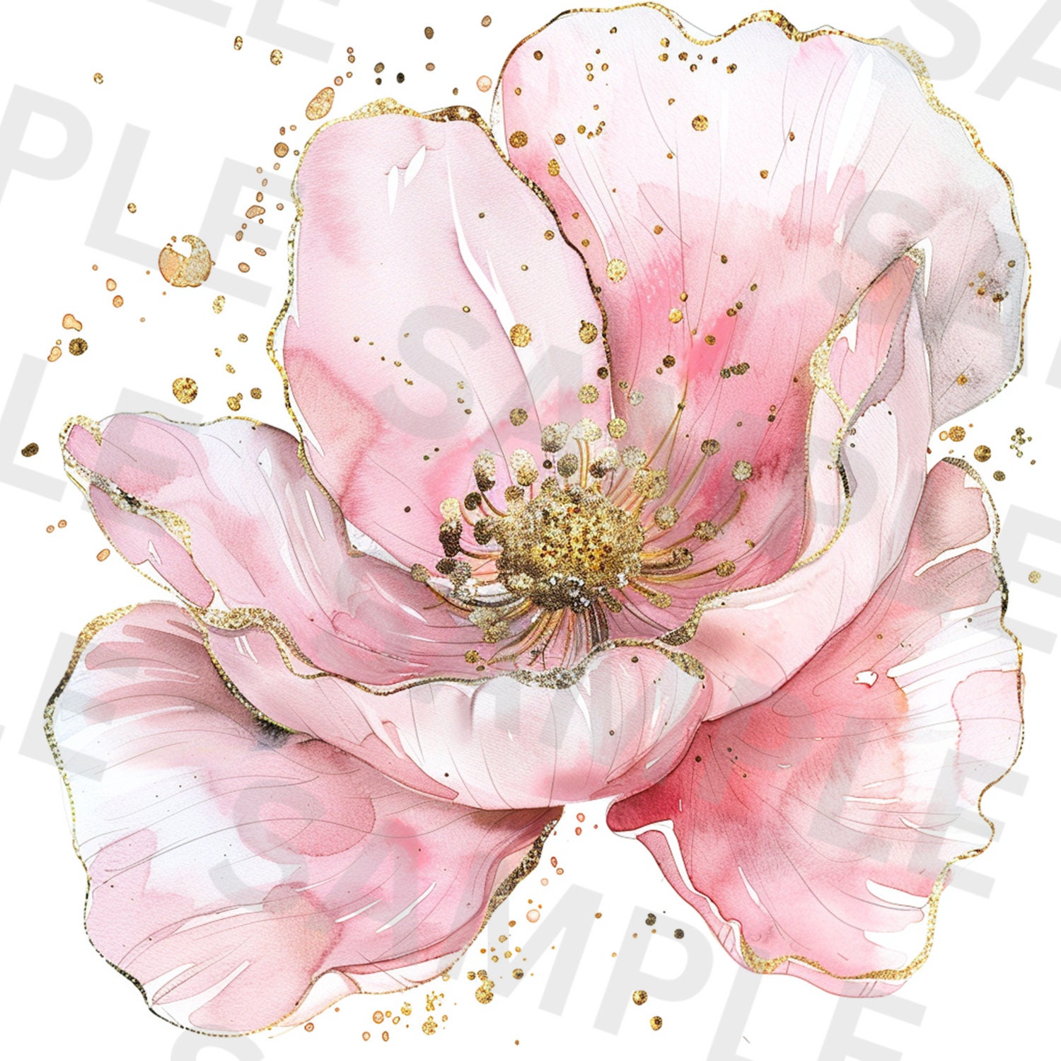 5 Abstract Flowers Clipart, Flowers Print, Pink Gold Flower, Printable ...