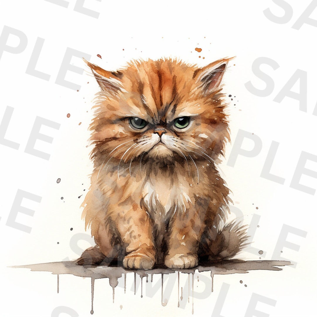 5 Grumpy Sad Kitten Clipart, Cat Clipart, Printable Watercolor Clipart ...