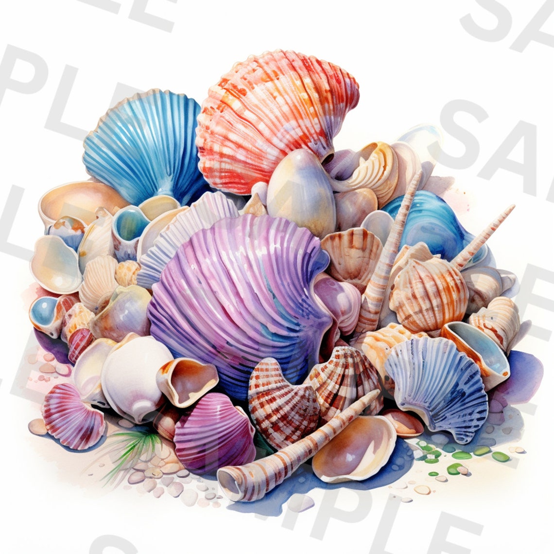 5 Beautiful Sea Shells Clipart, Seashell Clipart, Printable Watercolor ...