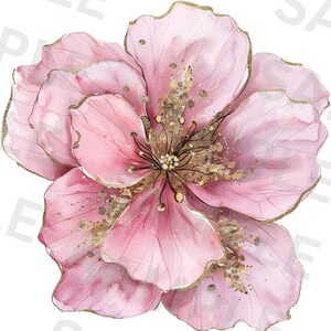 5 Abstract Flowers Clipart, Flowers Print, Pink Gold Flower, Printable ...