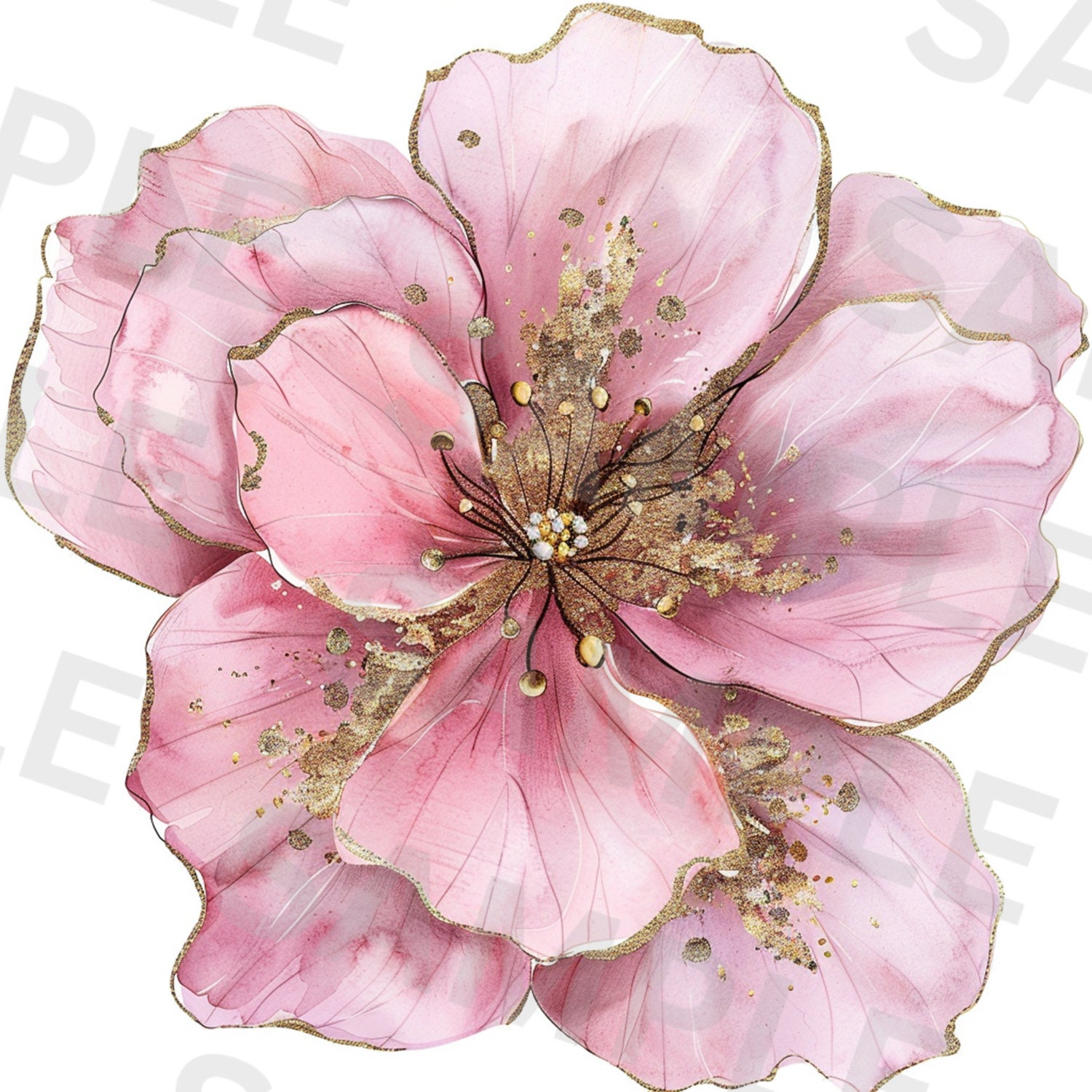 5 Abstract Flowers Clipart, Flowers Print, Pink Gold Flower, Printable ...
