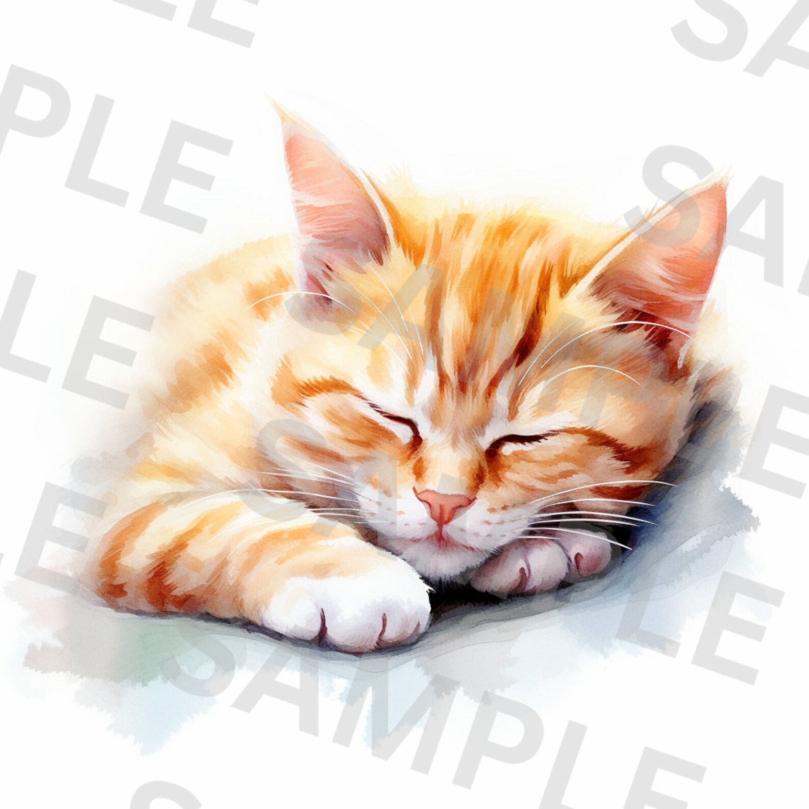 5 Cute Sleeping Cat Clipart, Cozy Cat Clipart, Printable Watercolor ...