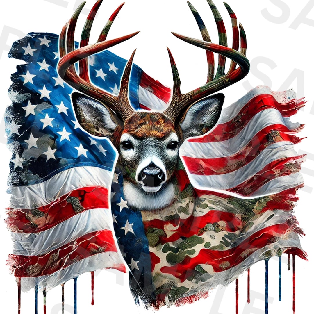 Camo USA Buck PNG, Sublimation Design, Deer With Flag Png, Hunter Png ...