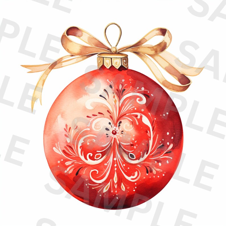5 Red Bauble Clipart, Christmas Bauble Clipart, Printable Watercolor ...