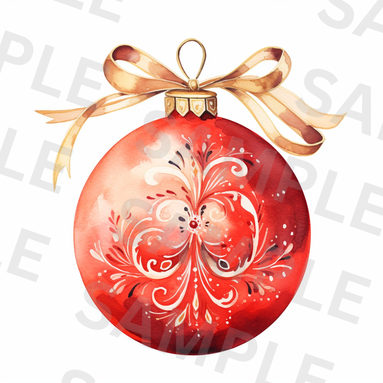 5 Red Bauble Clipart, Christmas Bauble Clipart, Printable Watercolor ...