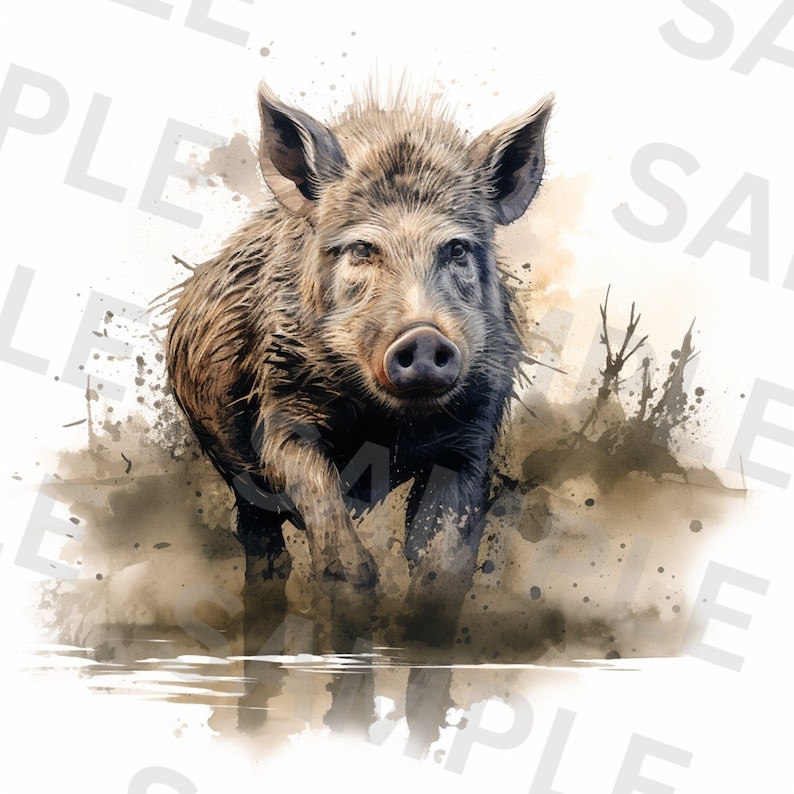 5 Wild Boar in Forest Clipart, Printable Watercolor Clipart, 5 High ...