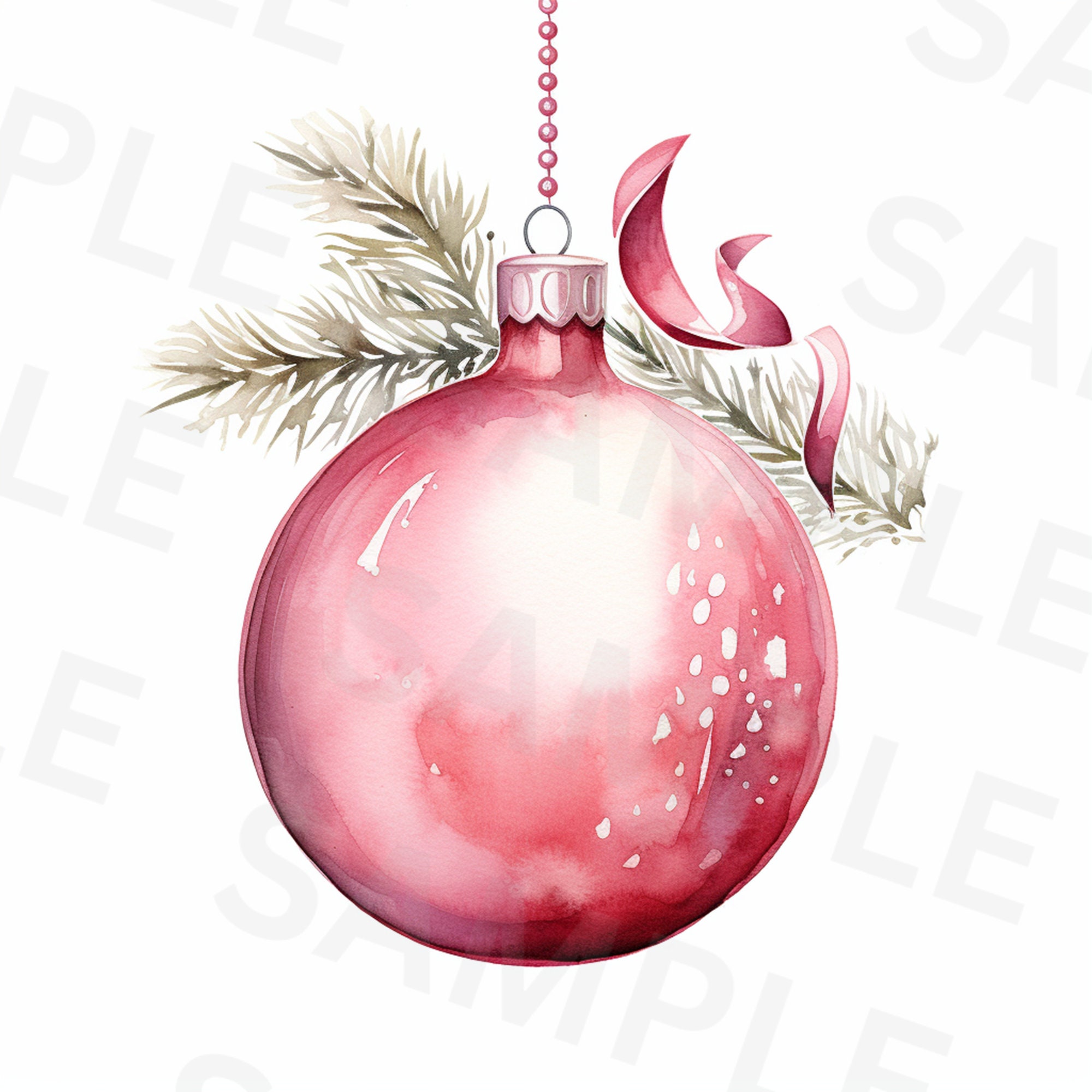 5 Pink Christmas Bauble Clipart Pink Printable Watercolor - Etsy