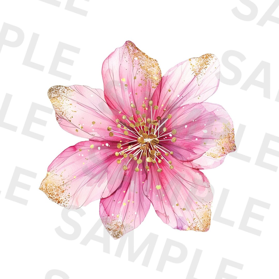 5 Abstract Flowers Clipart, Flowers Print, Pink Gold Flower, Printable ...