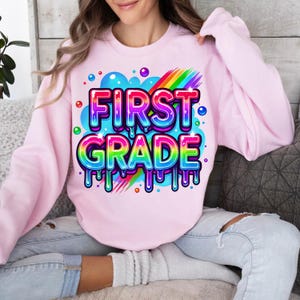 First Grade PNG Sublimation Design – Bright Colorful Teacher Clipart ...