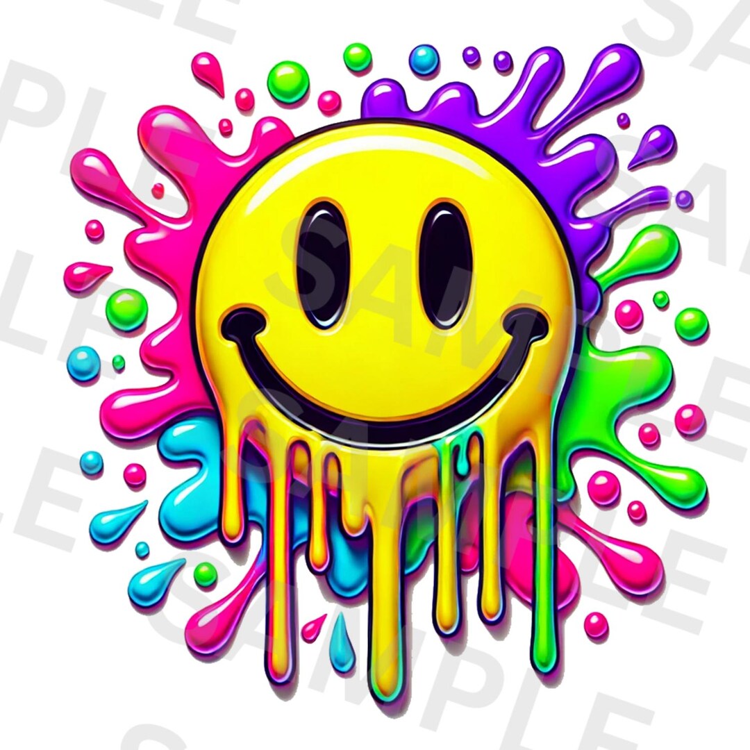 Melting Smiley Face Png, Sublimation Design, Drip Smiley Png ...