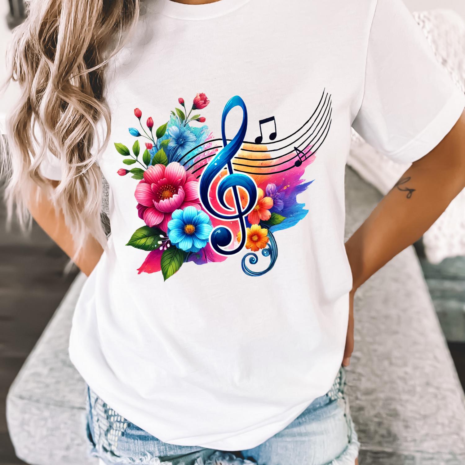 Floral Treble Clef PNG, Colorful Music Sublimation Design (digital ...