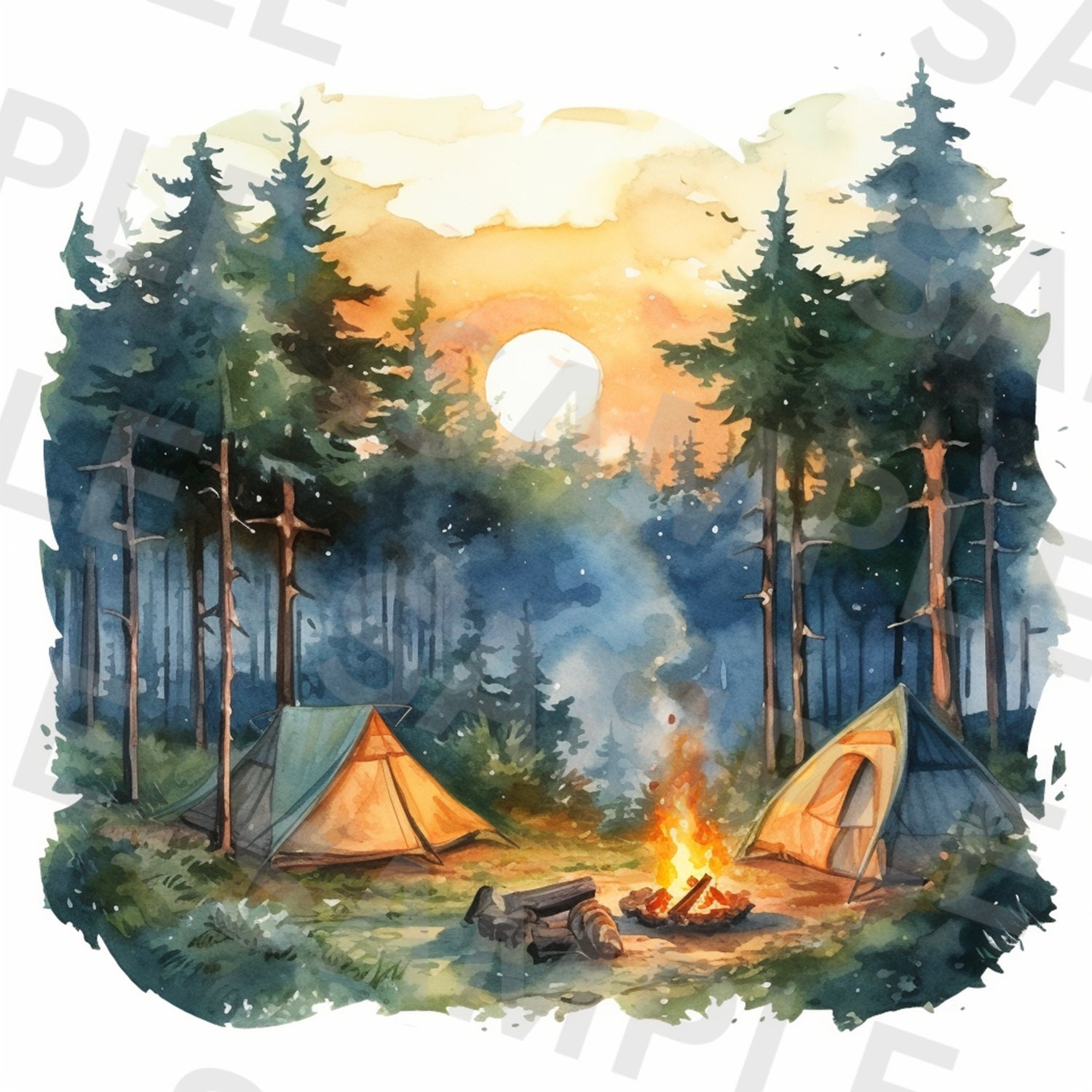 5 Camping Clipart, Cozy Camping Tent Clipart, Printable Watercolor ...