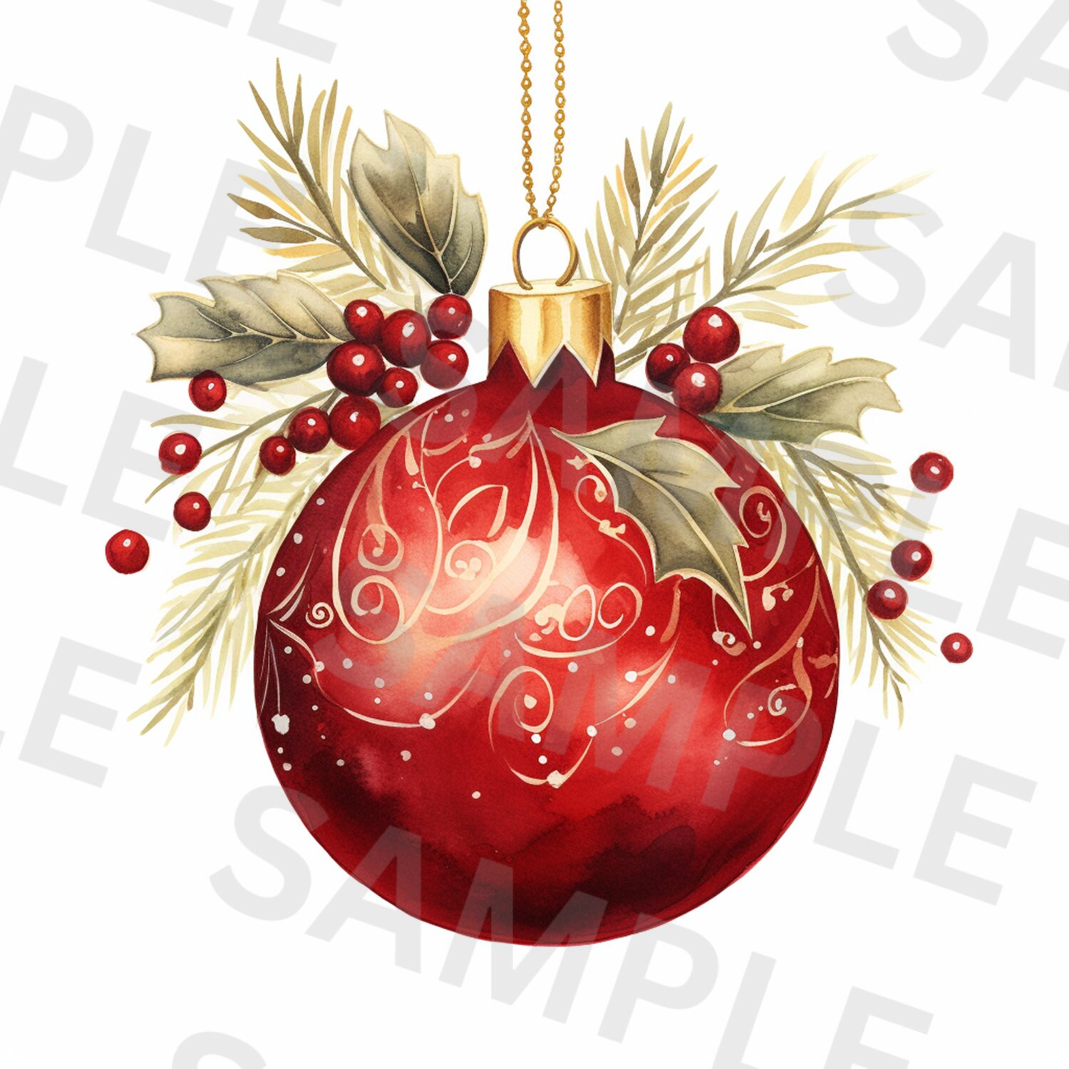5 Red Bauble Clipart, Christmas Bauble Clipart, Printable Watercolor ...
